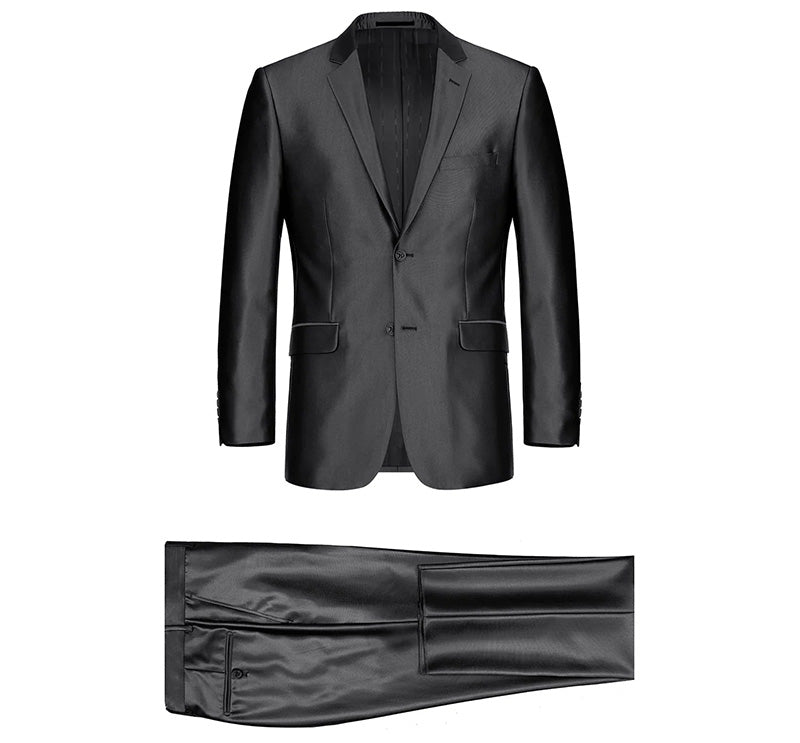 Black Slim Fit Sharkskin Italian Styled 2 Piece Suit | Suits Outlets ...