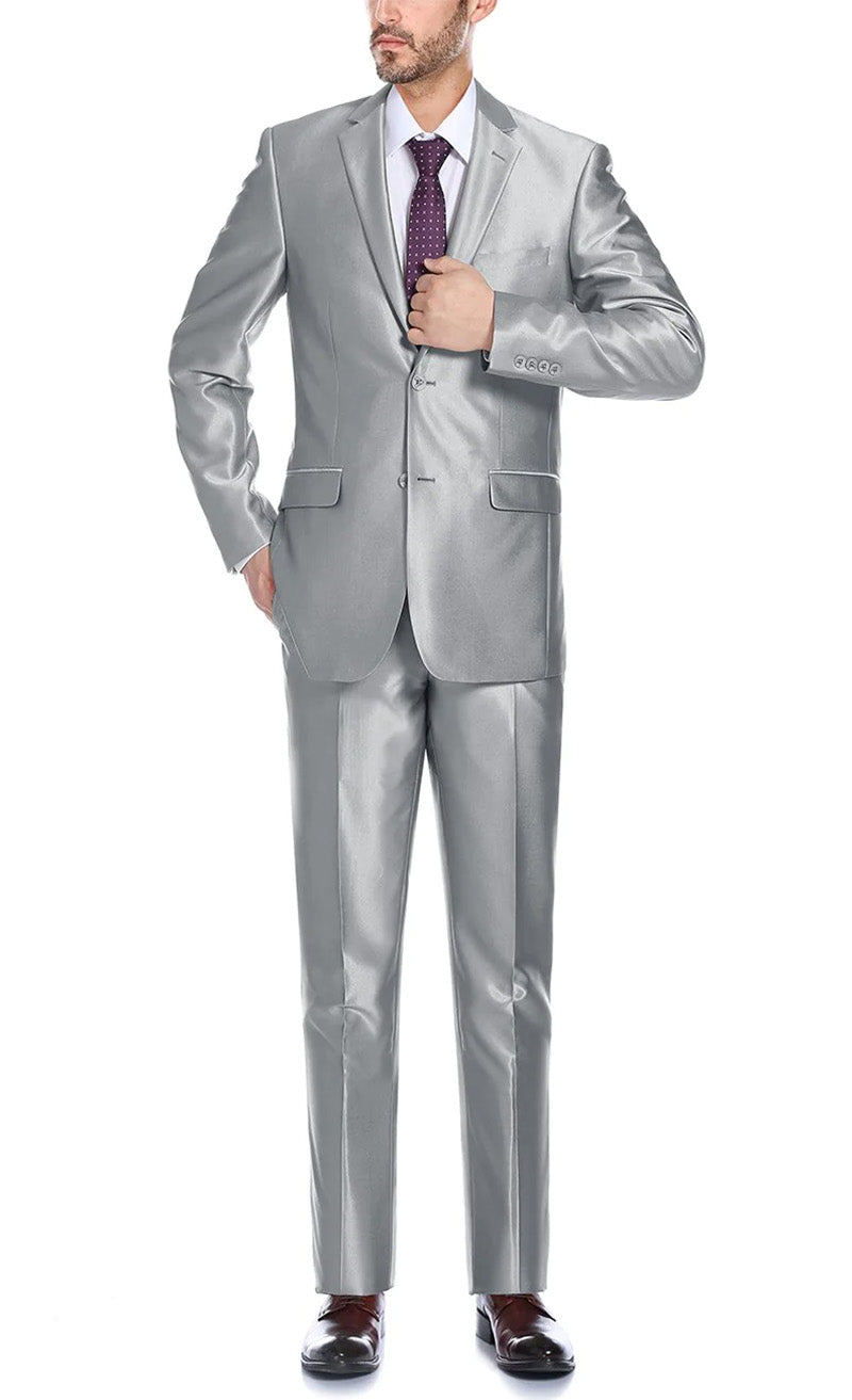 Gray Regular Fit Sharkskin Italian Styled 2 Piece Suit | Suits Outlets ...