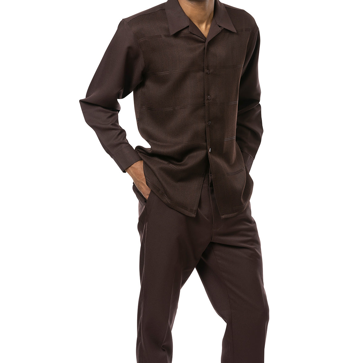 Brown Tone-on-Tone 2 Piece Long Sleeve Walking Suit Set | Suits Outlets ...