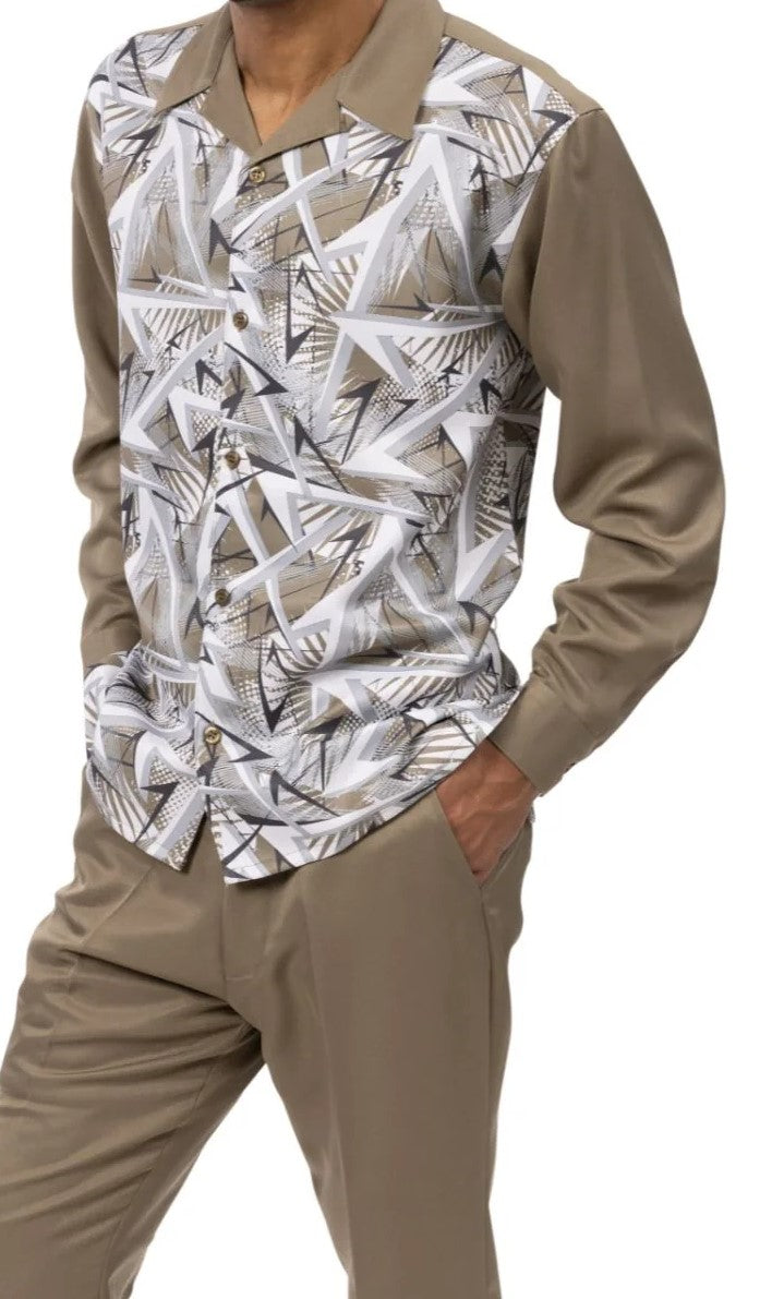 Olive Abstract Pattern Long Sleeve Walking Suit | Suits Outlets Men's ...