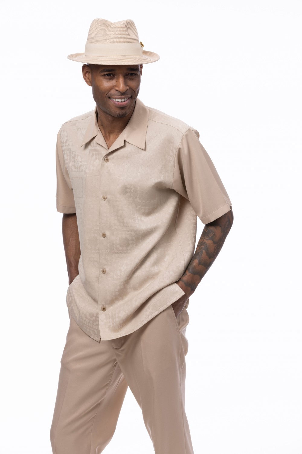 Men's 2 Piece Beige Tonal Check Pattern Walking Suit | Suits Outlets ...