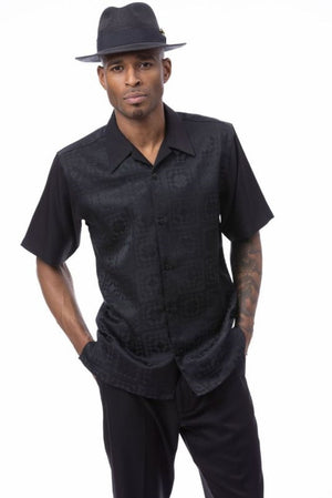 Men's 2 Piece Black Tonal Check Pattern Walking Suit | Suits Outlets ...