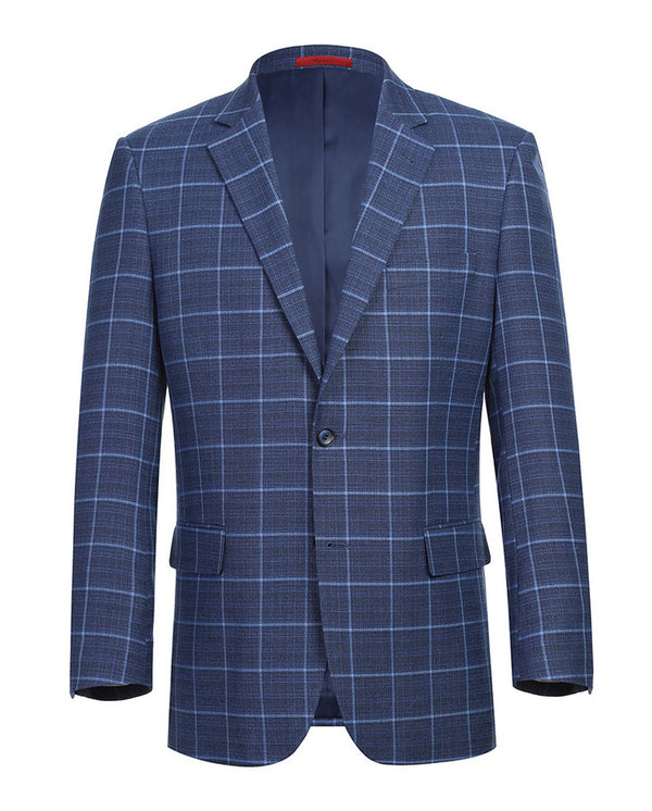 Classic Regular Fit Blazer Windowpane Pattern in Blue | Suits Outlets ...