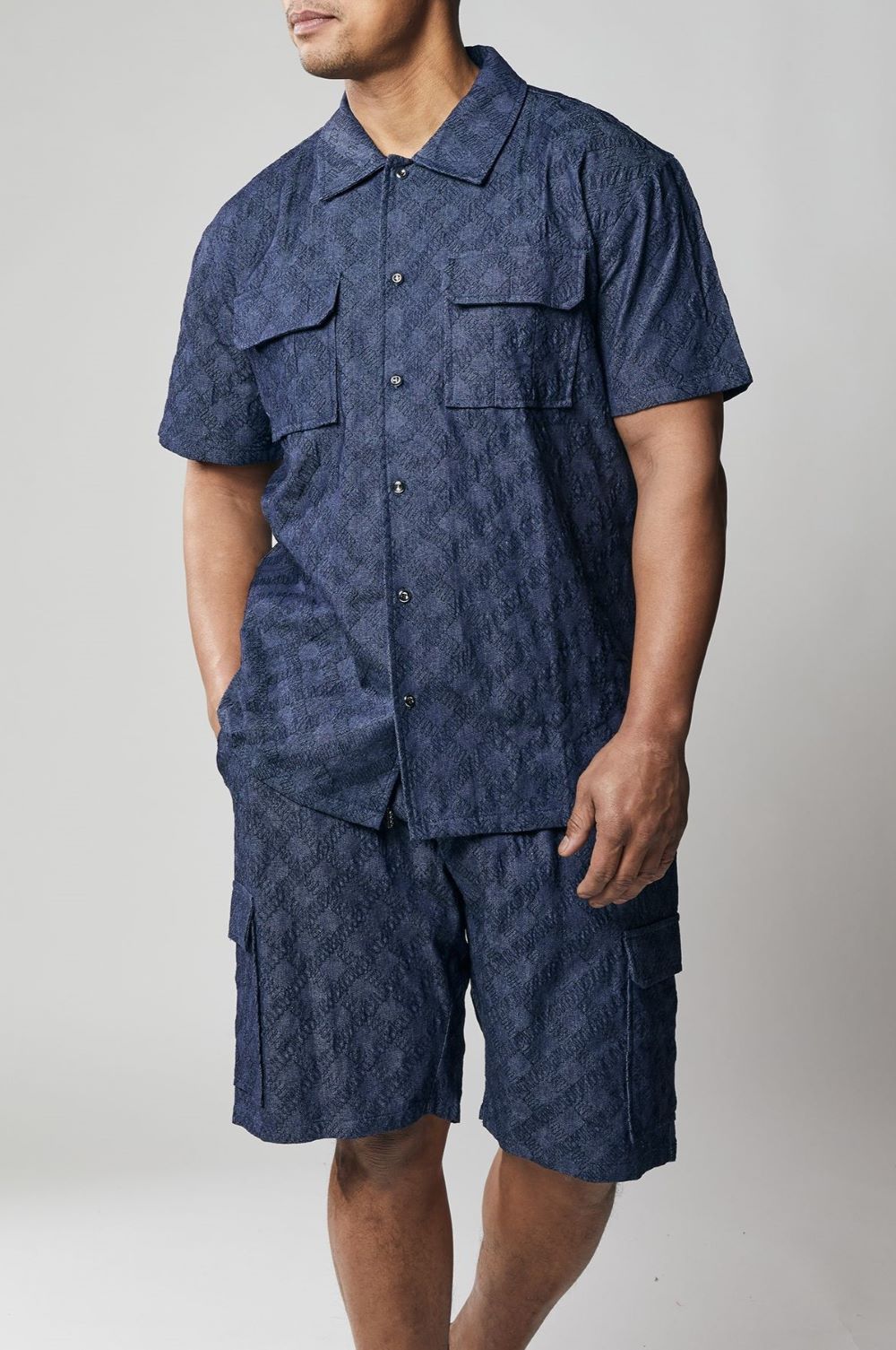 Stacy Adams - Men’s Indigo Denim Walking Suit with Shorts Set | Suits ...