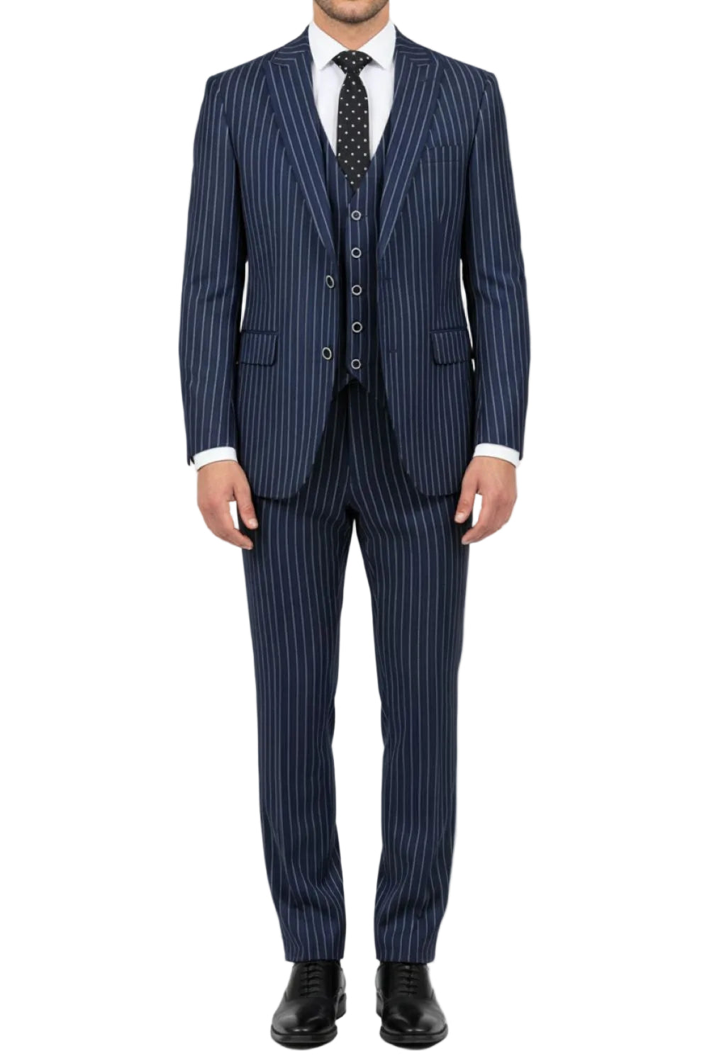 (Limited Sizes) Regular Fit Blue 3 Piece Pinstripe Suit | Suits Outlets ...