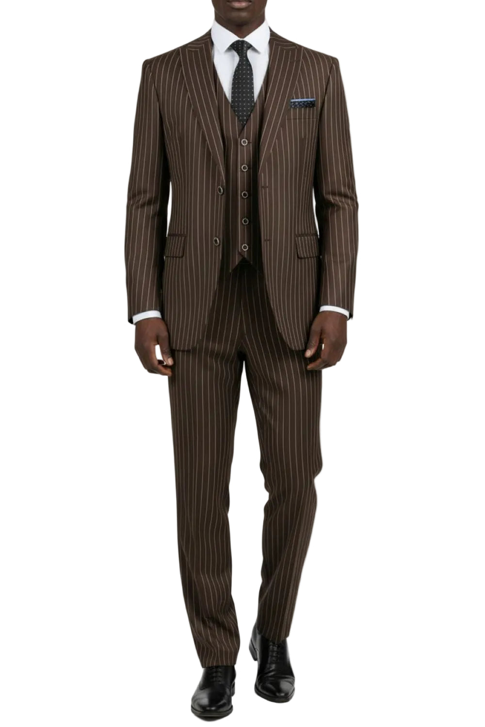 (38R, 40R) Regular Fit Brown 3 Piece Pinstripe Suit | Suits Outlets Men ...