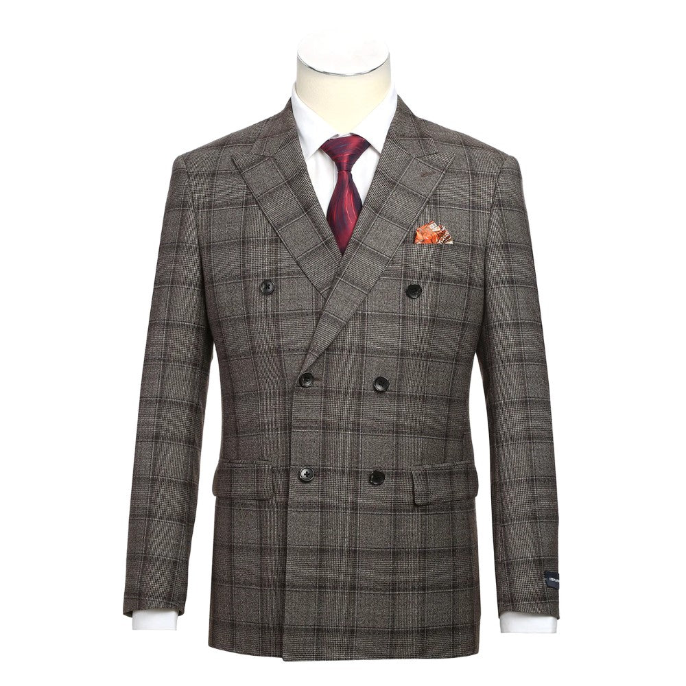 Men's 2 Piece Double Breasted Wool Blend Brown Slim Fit Suit | Suits ...