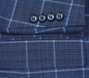 Classic Regular Fit Blazer Windowpane Pattern in Blue | Suits Outlets ...