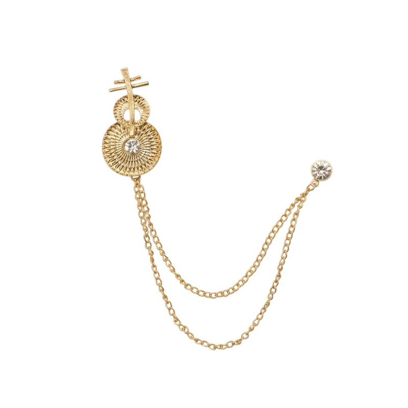 Gold Plated Rhinestone Diamond Double Chain Brooch | Suits Outlets Men ...