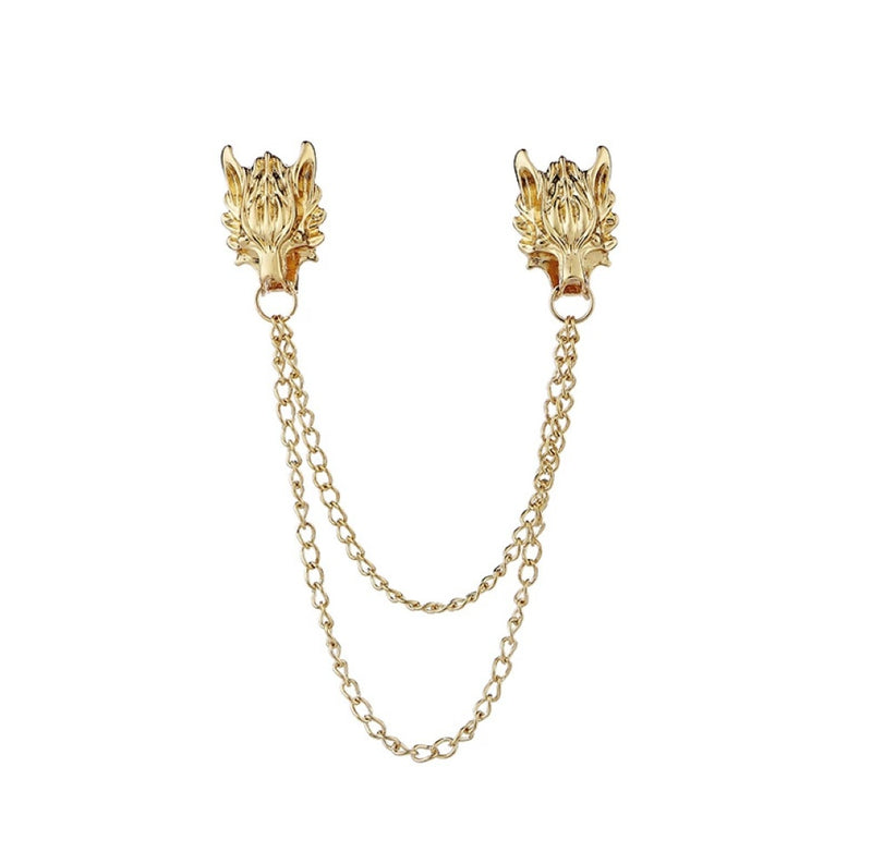 Gold Dragons Head Double Chain Brooch | Suits Outlets Men's Fashion