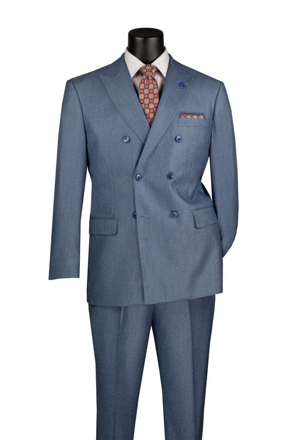 Regular Fit Smoke Blue Double Breasted 2 Piece Sharkskin Suit with Adj ...