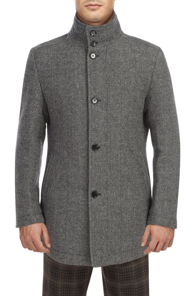 Gray Wool Blended Quilted Overcoat Slim Fit with Detachable Bib | Suits ...