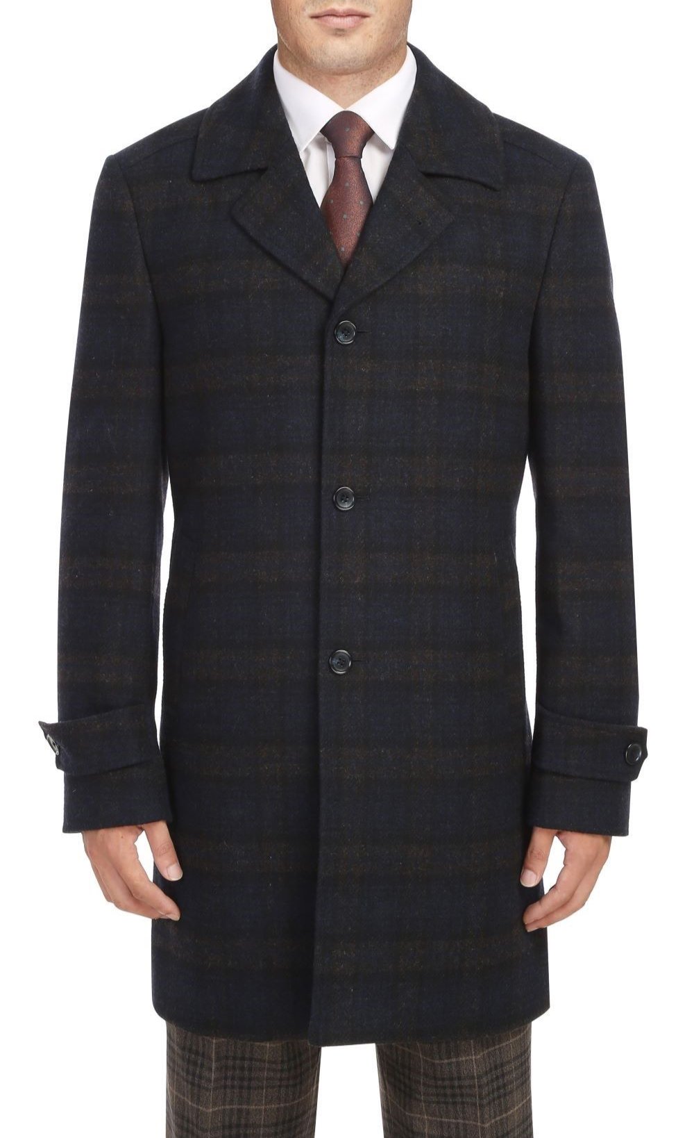 Navy Slim Fit Wool Blended Long Overcoat | Suits Outlets Men's Fashion