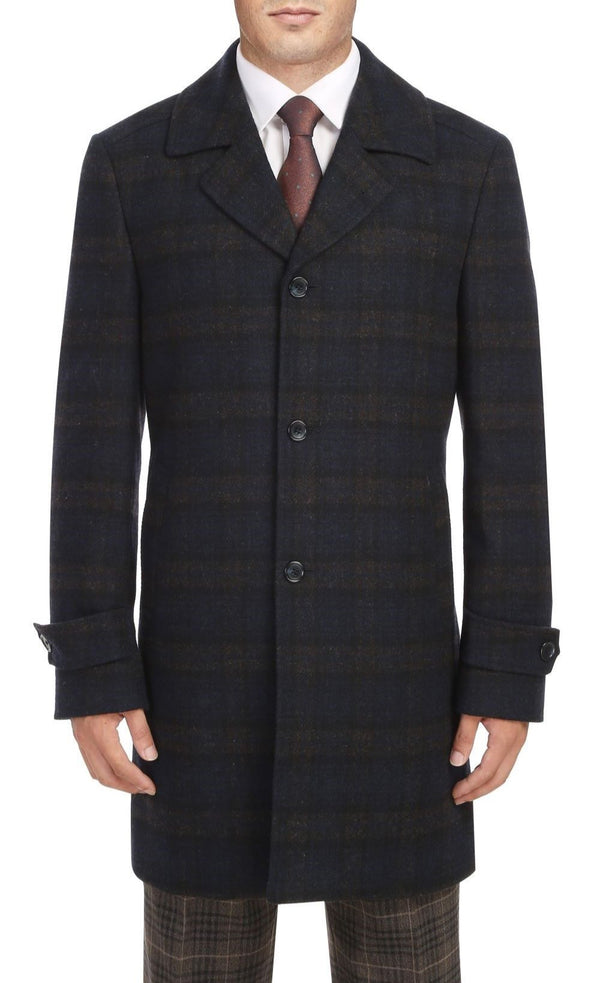 Navy Slim Fit Wool Blended Long Overcoat | Suits Outlets Men's Fashion