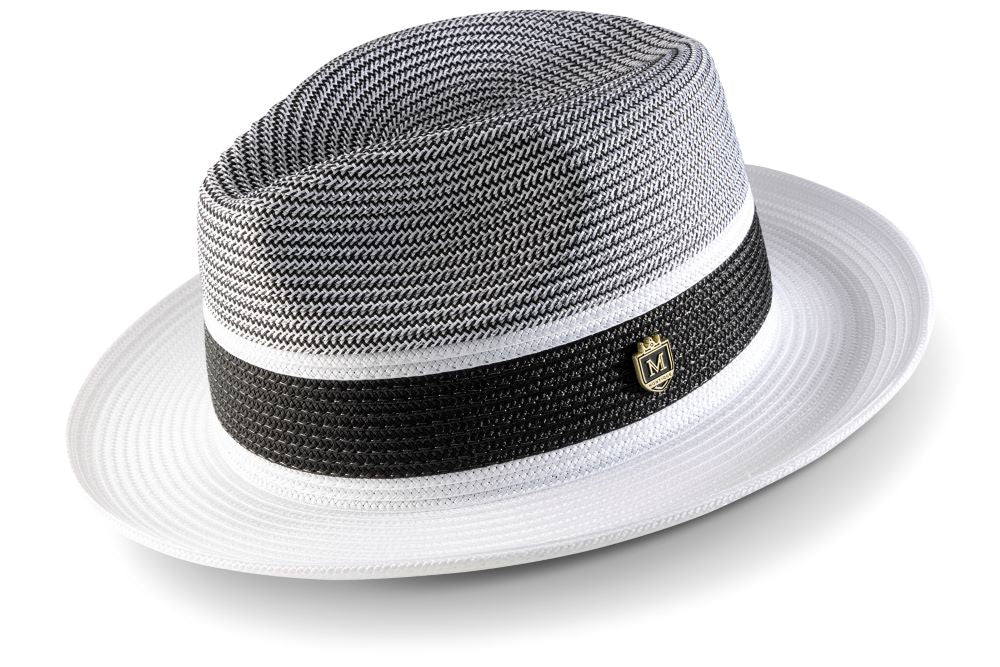 White Two Tone Braided Pinch Fedora With Black Ribbon | Suits Outlets ...