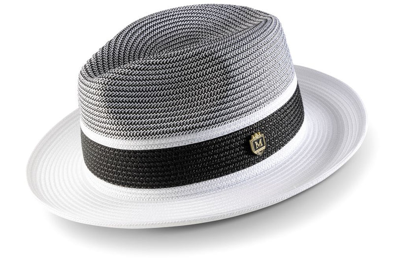 White Two Tone Braided Pinch Fedora With Black Ribbon | Suits Outlets ...