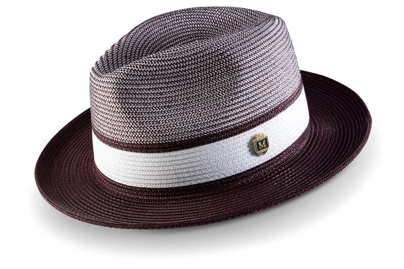 Wine Two Tone Braided Pinch Fedora With White Ribbon | Suits Outlets ...