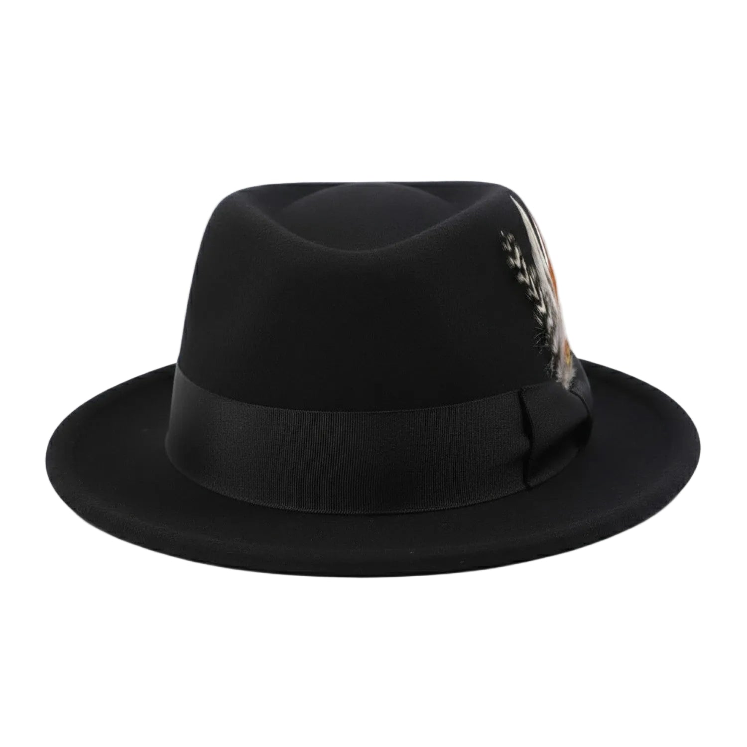 Black Pork Pie Fedora with Feather Accents | Suits Outlets Men's Fashion