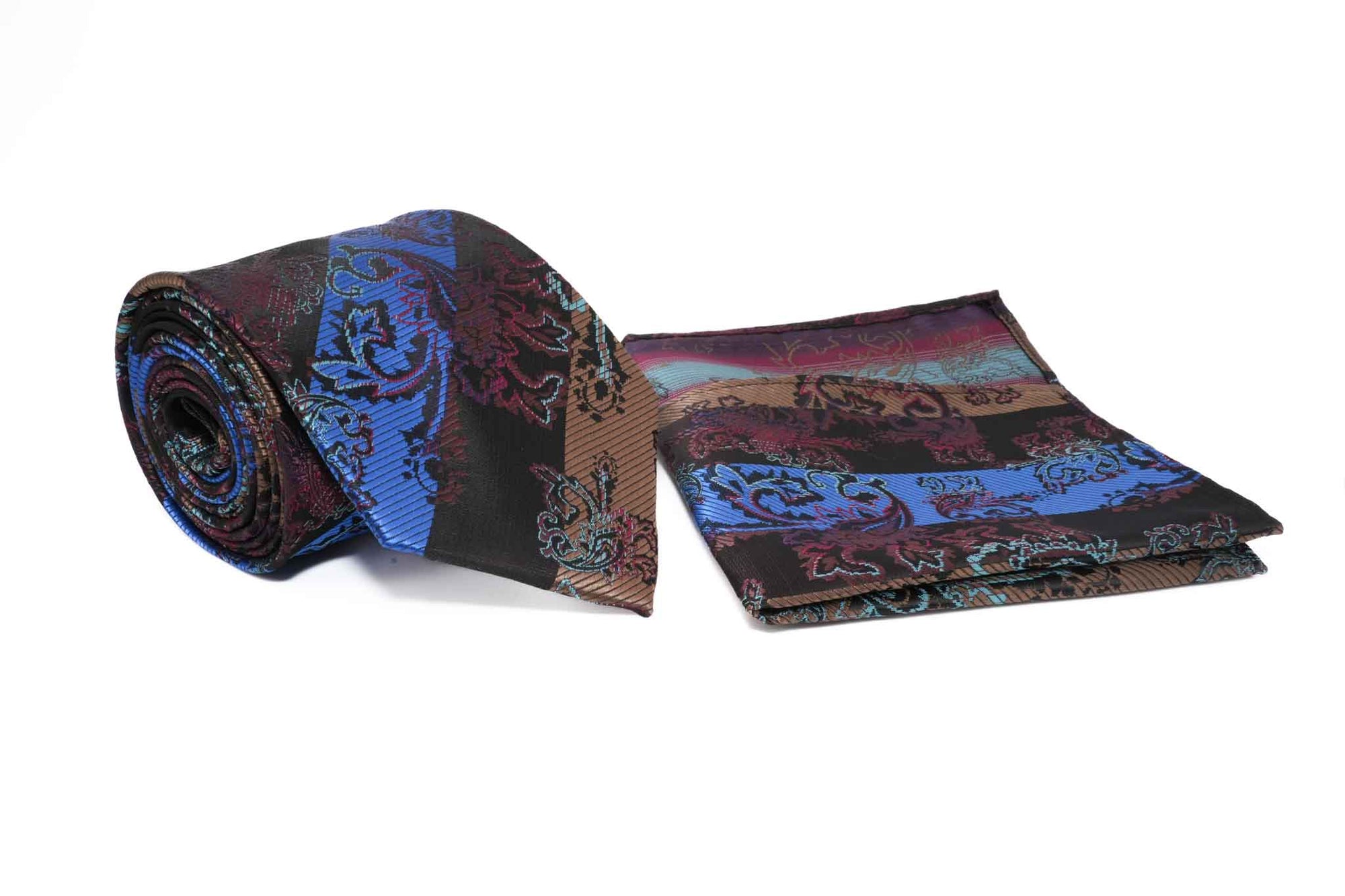 Multi Color Floral Diagonal Stripe Pattern Tie and Pocket Square Set ...