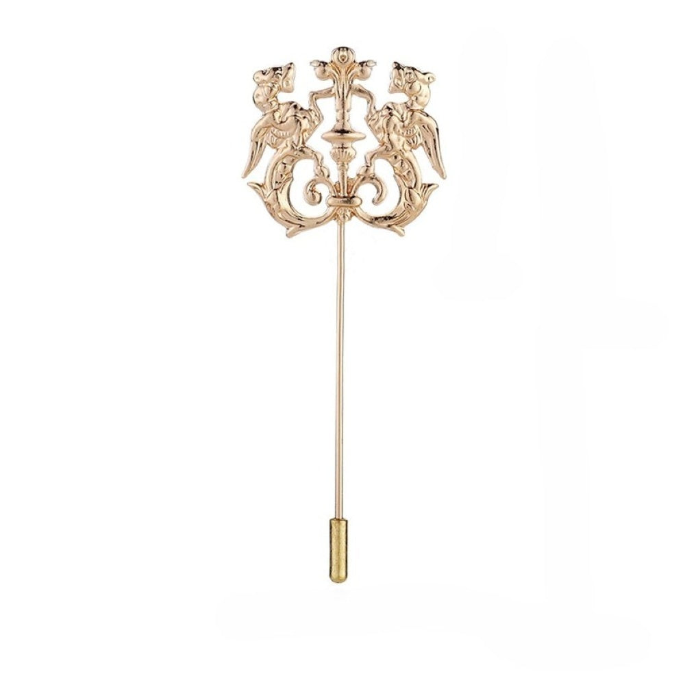 Gold Hollow Double Lion Lapel Pin | Suits Outlets Men's Fashion