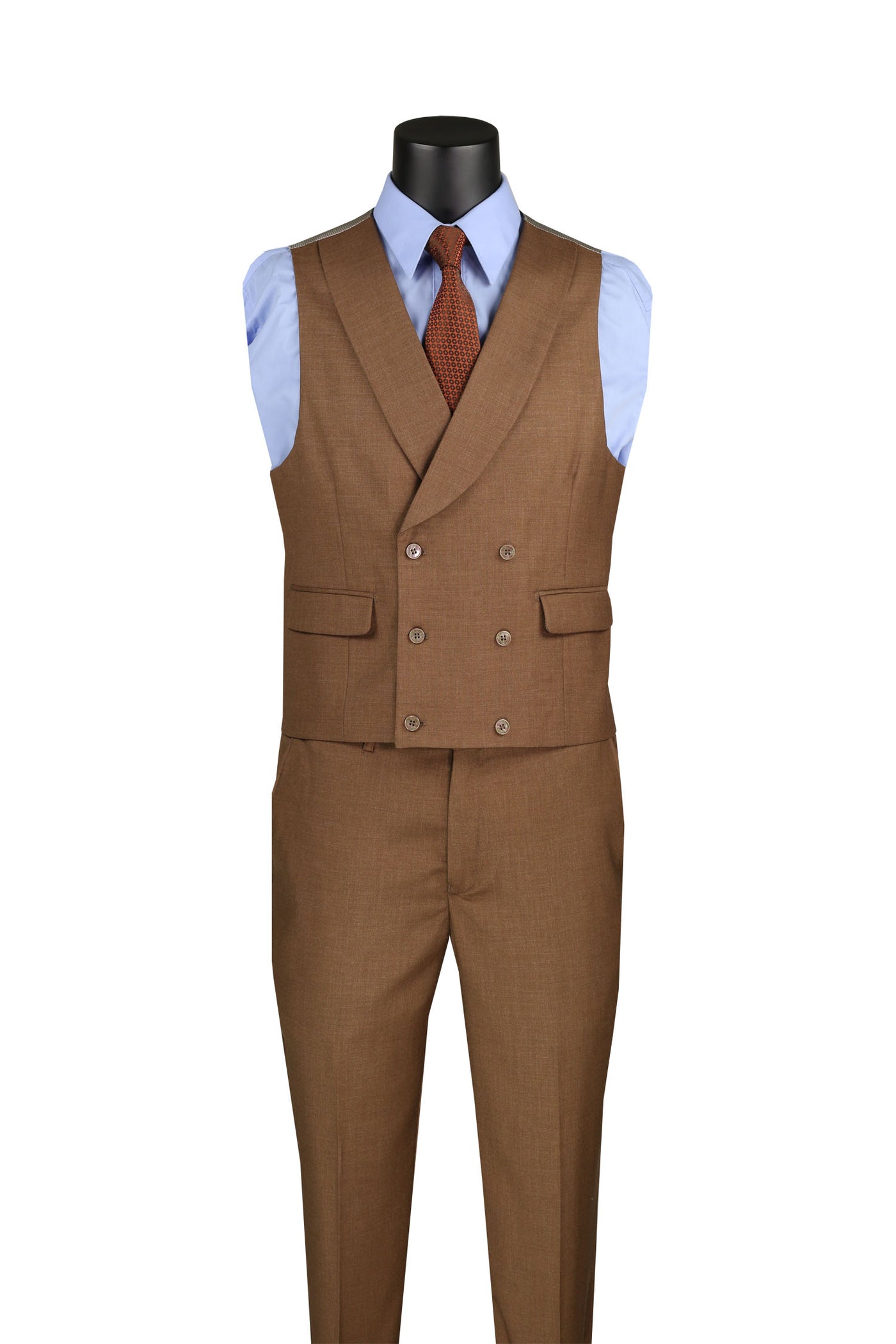 Light Brown Modern Fit 3 Piece Suit with Vest and Adjustable Waistband ...