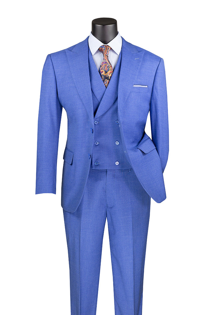 French Blue Modern Fit 3 Piece Suit with Vest | SUITS OUTLETS | Suits ...