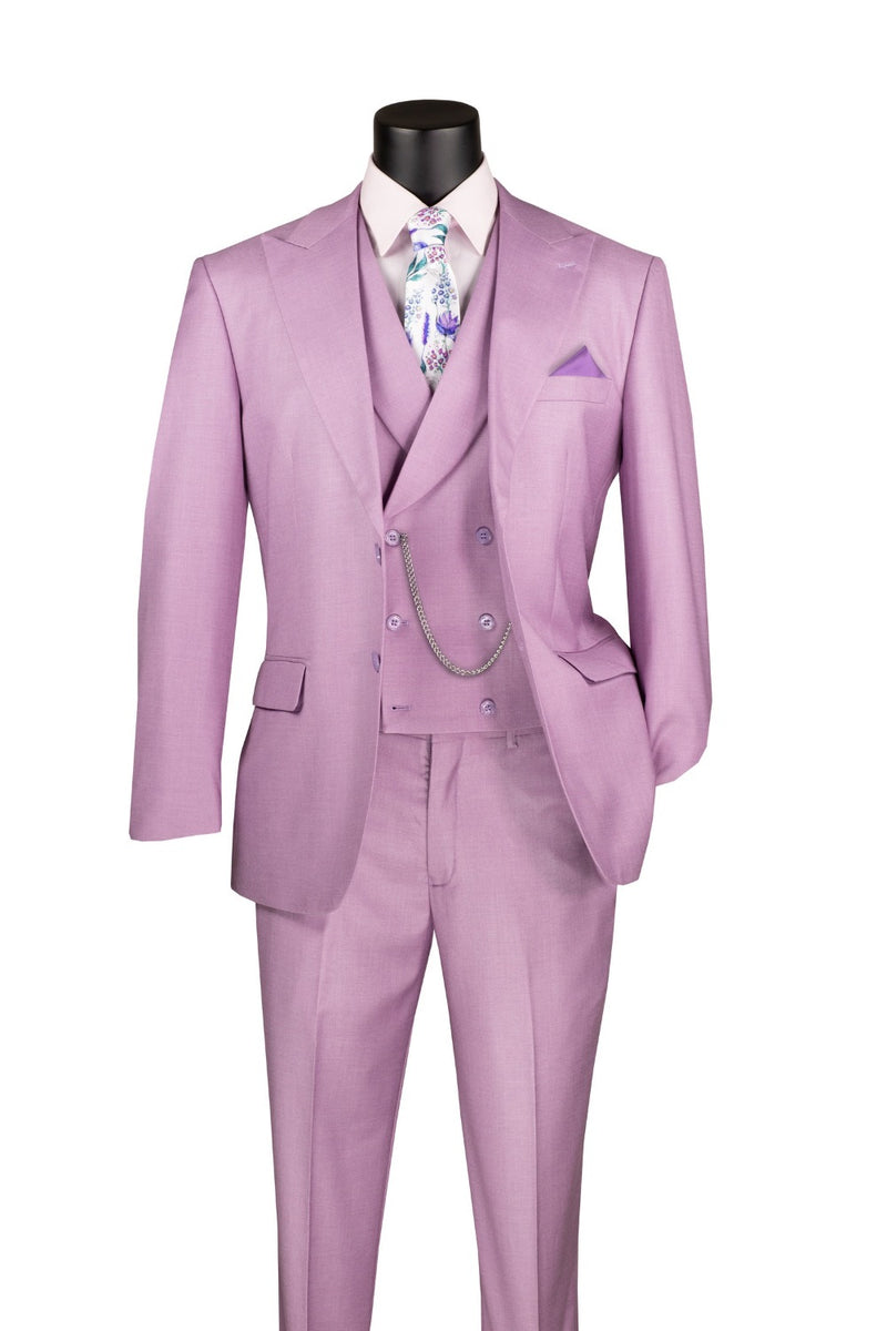Lavender Modern Fit 3 Piece Suit with Vest and Adjustable Waistband Pa ...