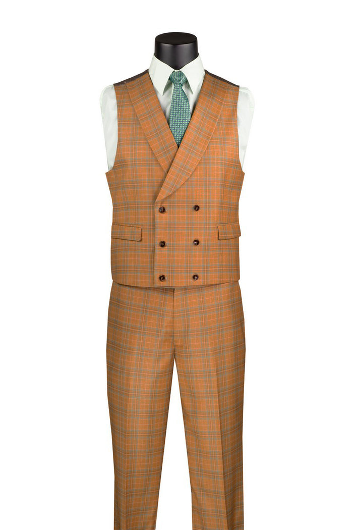 Orange Modern Fit Windowpane Peak Lapel 3 Piece Suit | Suits Outlets ...