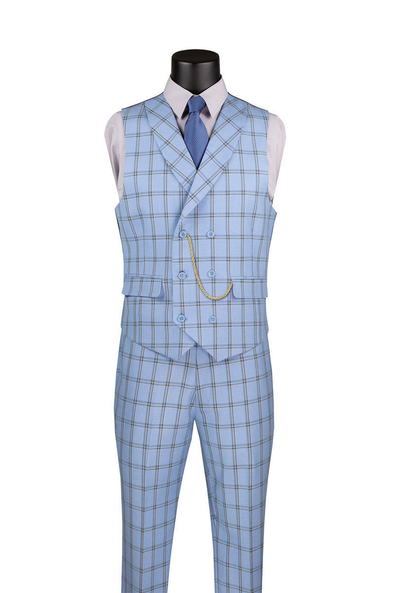 Lazio Collection - Modern Fit Windowpane Suit 3 Piece in Light Blue ...