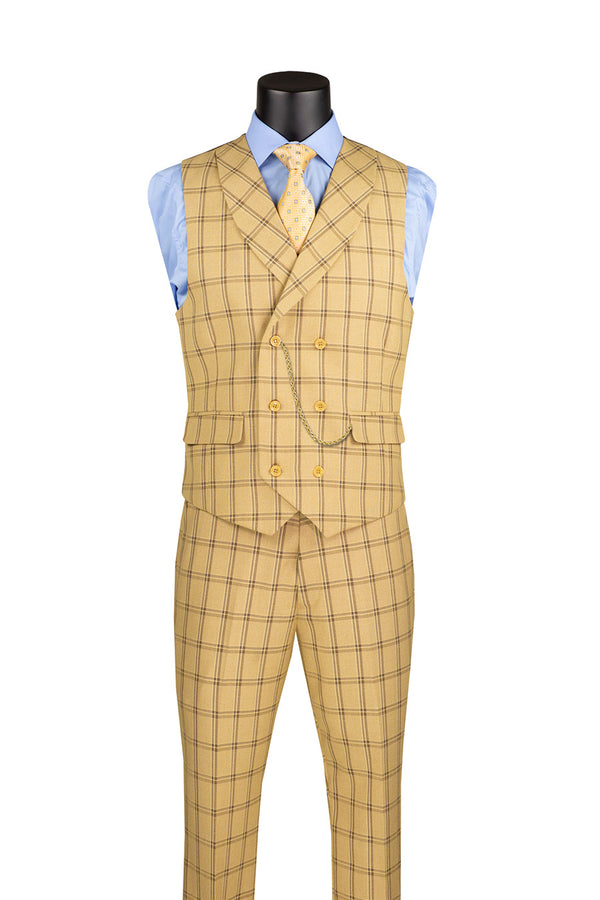 Lazio Collection - Modern Fit Windowpane Suit 3 Piece in Tan | Suits ...