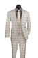 Modern Fit Windowpane Suit 3 Piece with U-Neck Vest in Light Beige ...