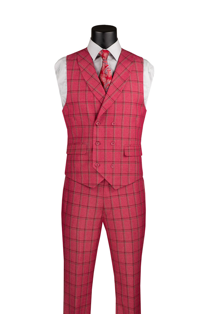 Lazio Collection - Modern Fit Windowpane Suit 3 Piece in Raspberry ...