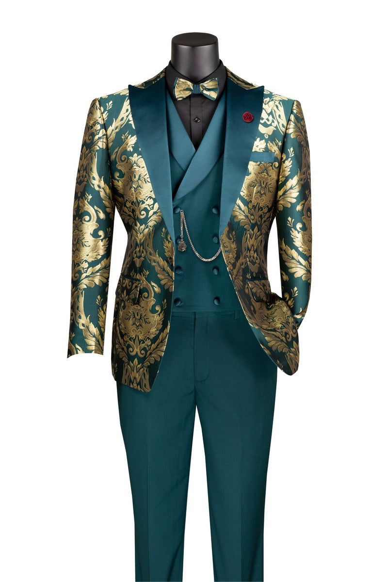 Emerald Gold Modern Fit 3 Piece Suit with Matching Bow Tie | Suits ...