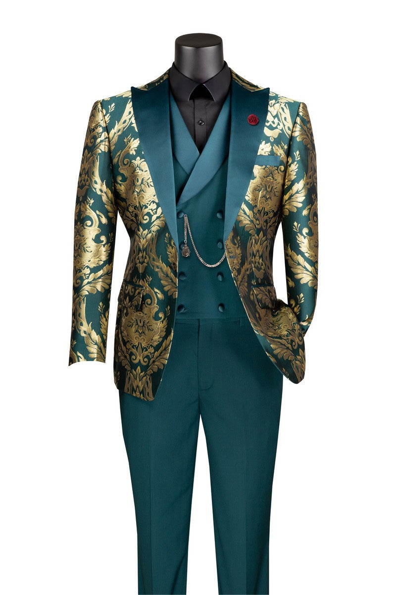 (46R) Emerald Gold Modern Fit 3 Piece Suit | Suits Outlets Men's Fashion
