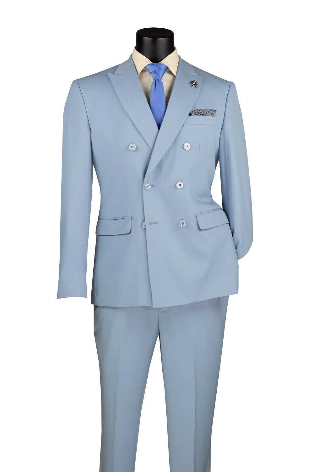 Ice Blue Slim Fit Double Breasted 2 Piece Suit with Flexible Elastic W ...