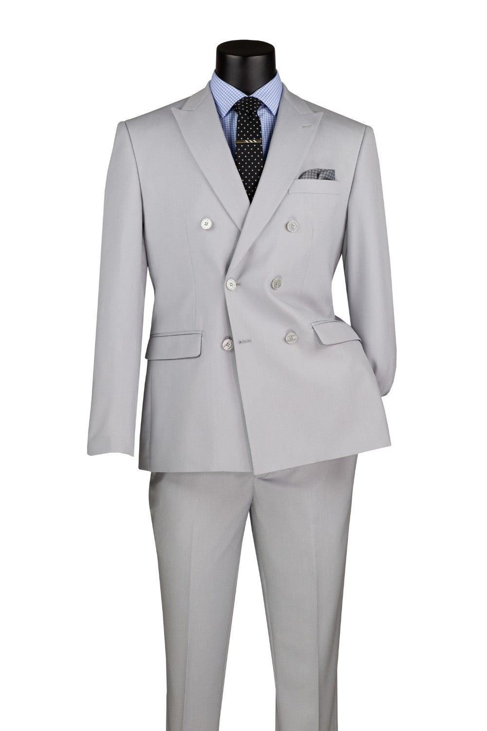 Silver Slim Fit Double Breasted 2 Piece Suit with Adjustable Waistband ...