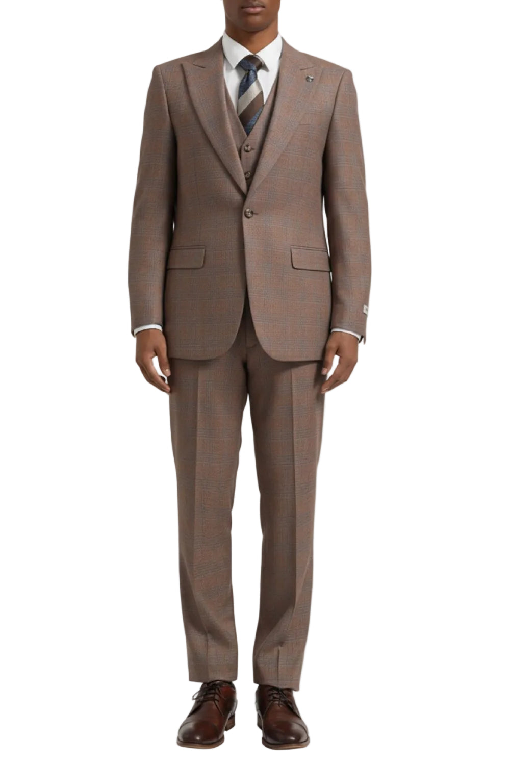 Stacy Adams - Brown Hybrid Fit Plaid 3 Piece Suit With Expandable Wais ...