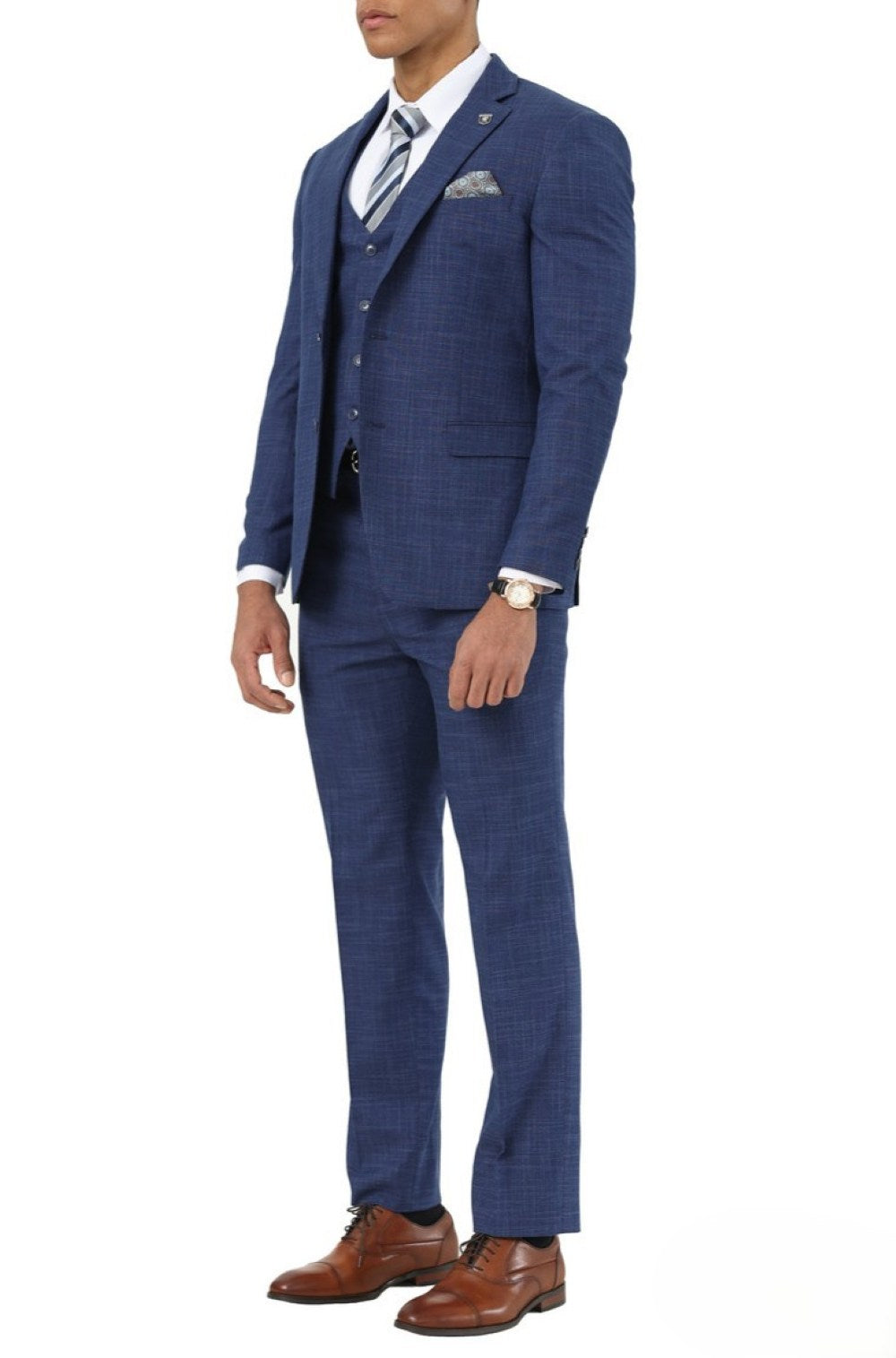 Stacy Adams - 3 Piece Hybrid Fit Notch Lapel Suit in Indigo | Suits ...