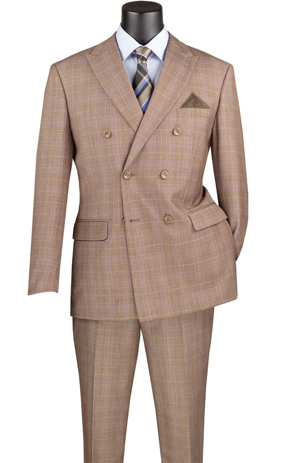 Tan Double Breasted Suit | Glen Plaid | Alexander | SUITS OUTLETS ...