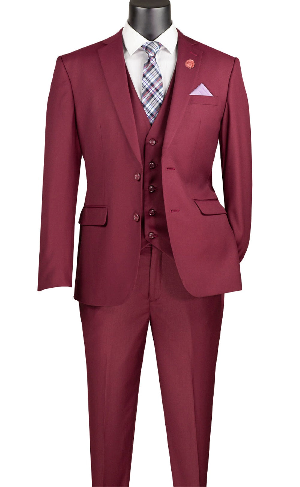 Slim Fit Business Men's Suit 3 Piece 2 Button in Burgundy | Suits ...