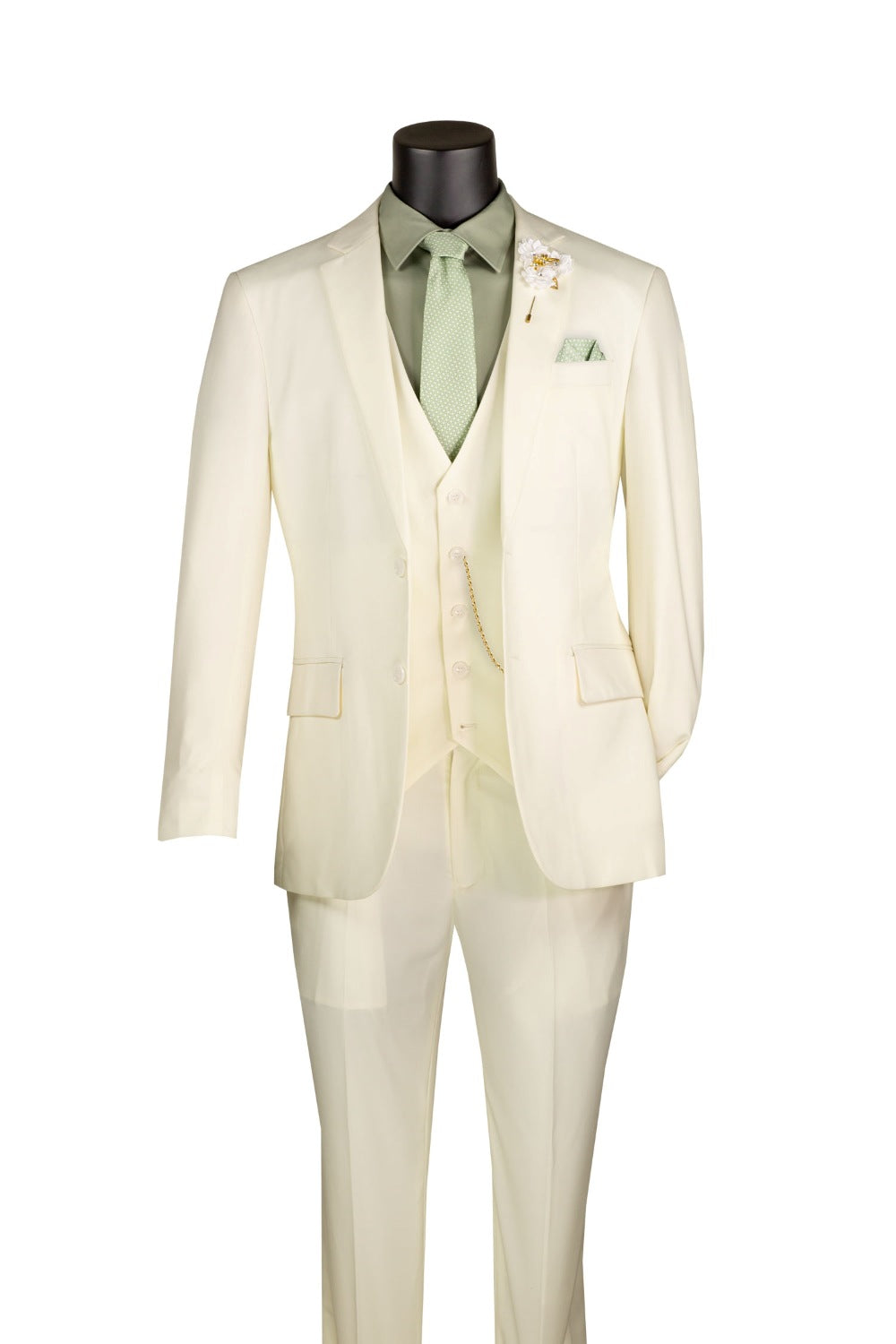 Slim Fit Business Men's Suit 3 Piece 2 Button in Ivory | Suits Outlets ...