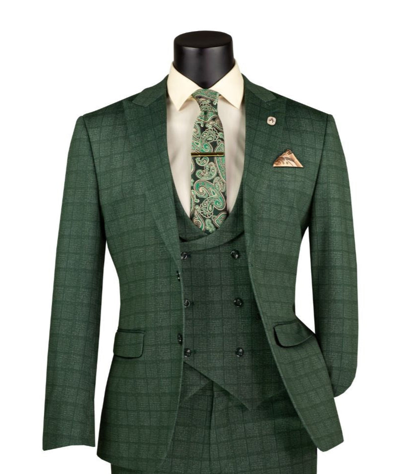 Slim Fit 3 Piece Stretch Fabric Suit in Green | Suits Outlets Men's Fashion