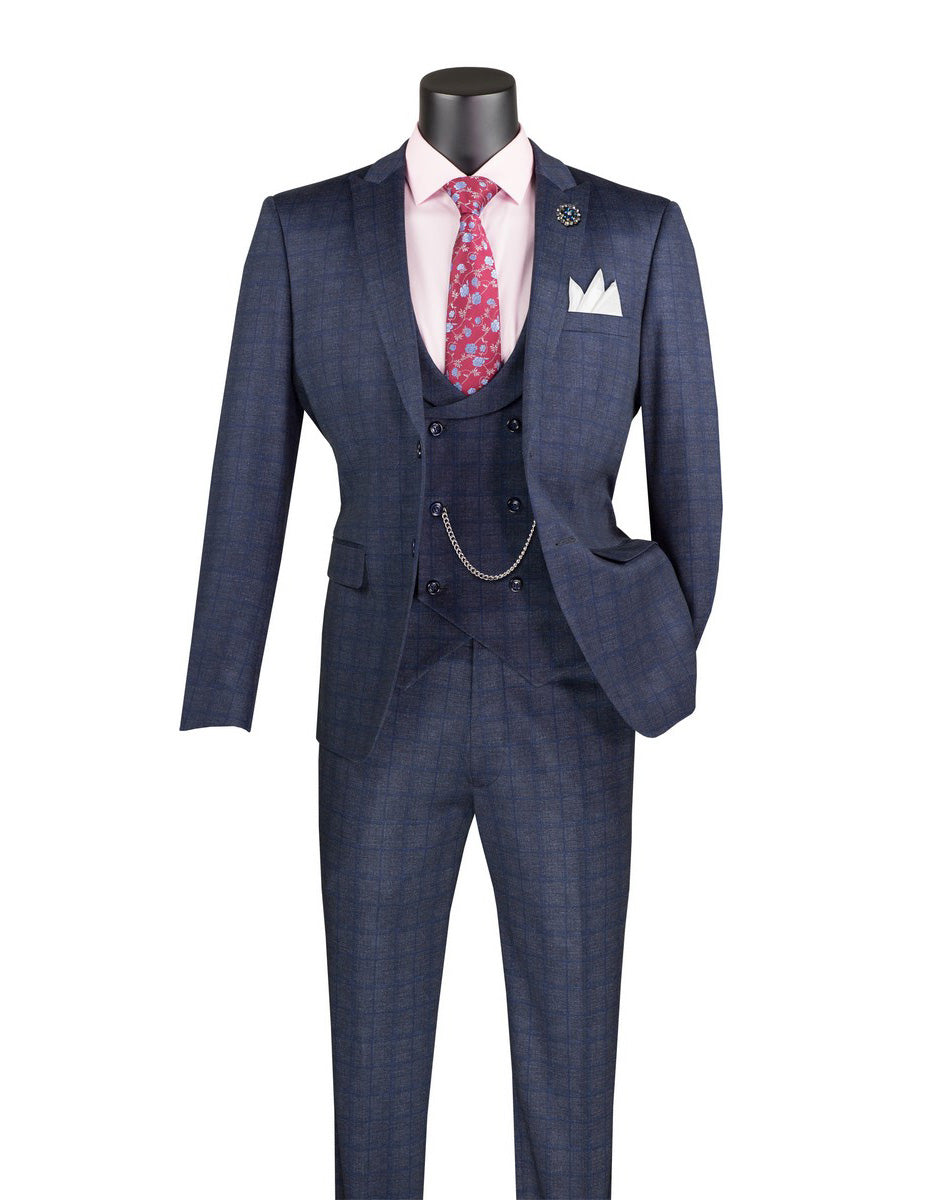 Slim Fit 3 Piece Stretch Fabric Suit in Navy | Suits Outlets Men's Fashion
