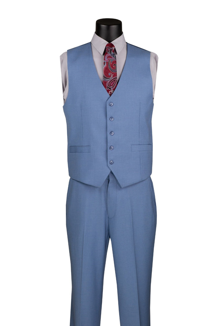 Dusty Blue Regular Fit 3 Piece Suit with Vest and Adjustable Waistband ...
