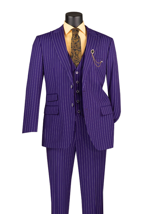Purple Gangster Stripe Suit 3 Piece - Peak Lapel Suit | SUITS OUTLETS ...