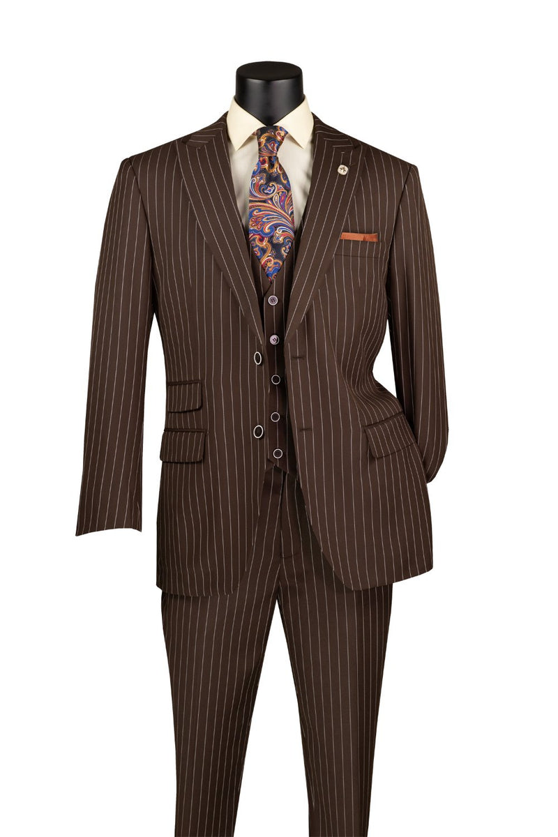 Brown Gangster Stripe 3 Piece Suit - Odyssey Collection | SUITS OUTLETS ...