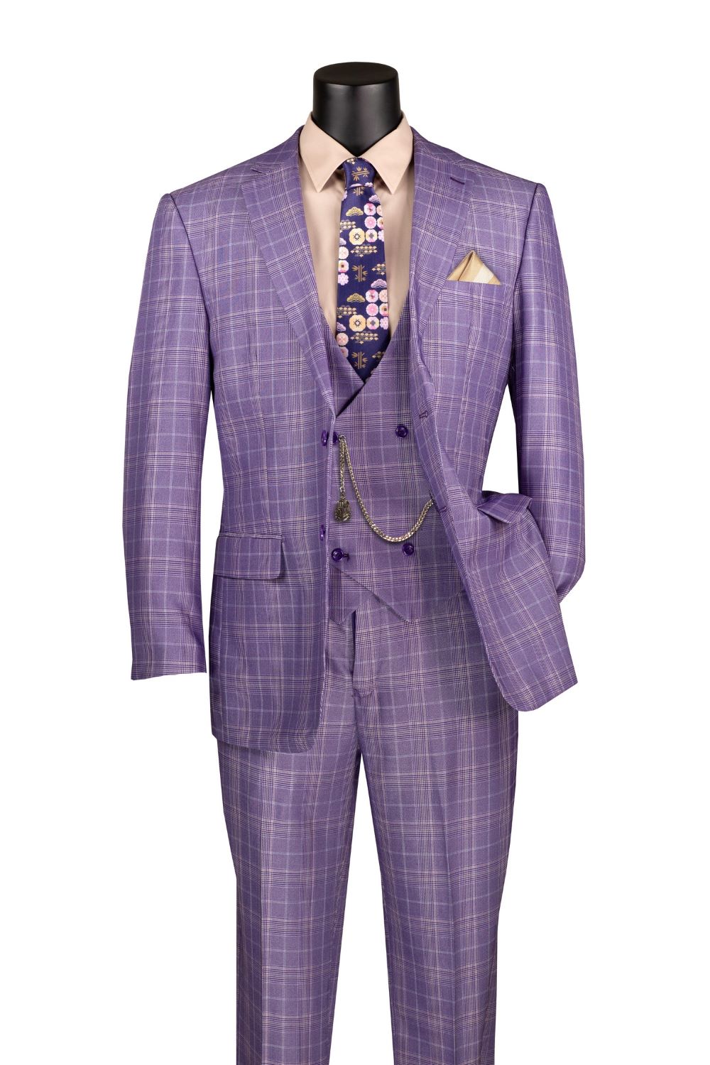 Renaissance Collection - Regular Fit Glen Plaid 3 Piece Suit Light Pur ...