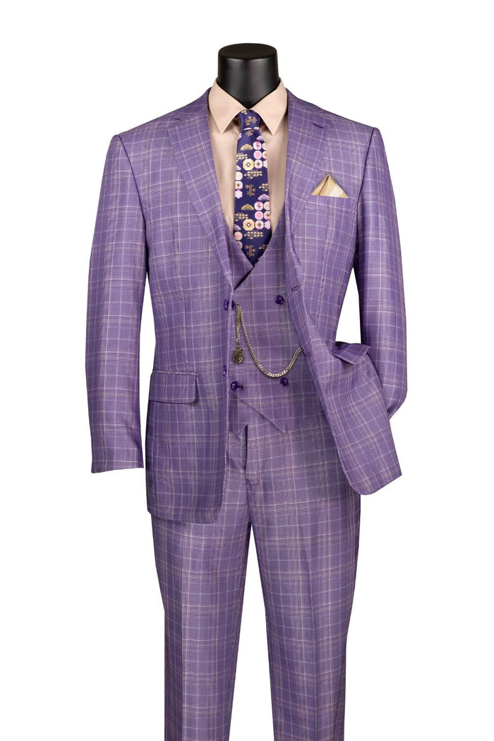 Renaissance Collection - Regular Fit Glen Plaid 3 Piece Suit Light Pur ...