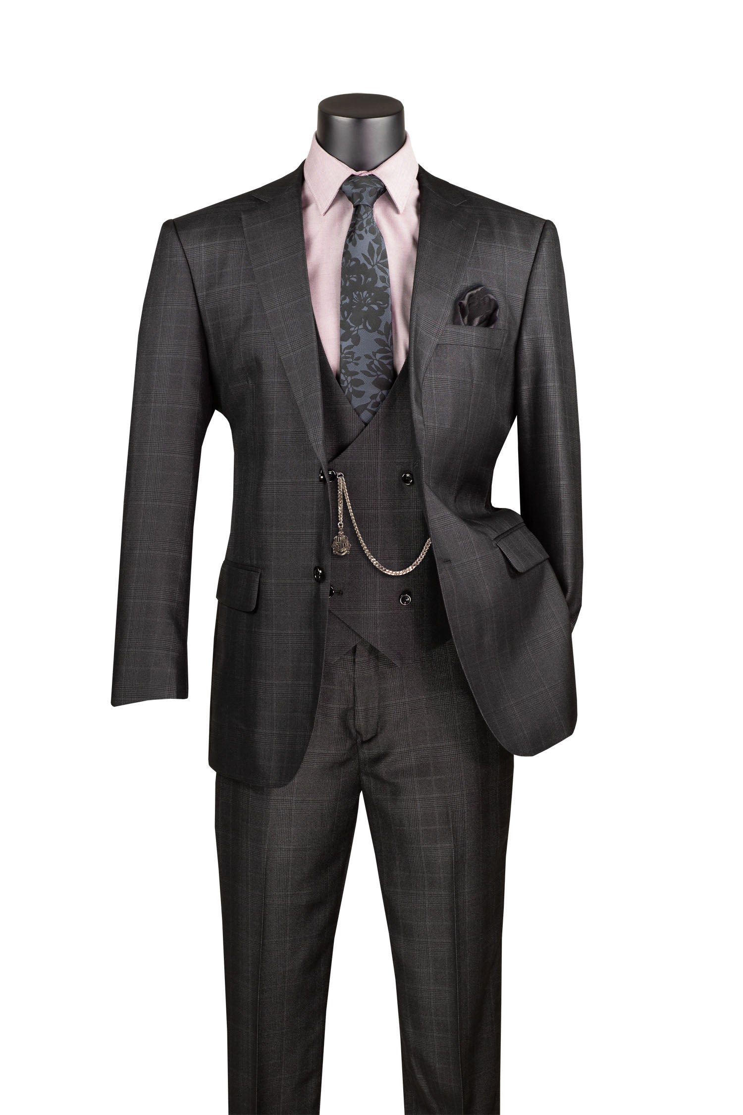 Black Glen Plaid 3 Piece Suit - Regular Fit Men's Suit | Suits Outlets ...