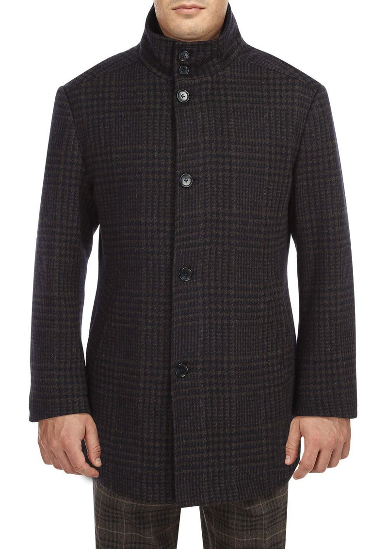 Charcoal Wool Blended Quilted Overcoat Slim Fit with Detachable Bib ...